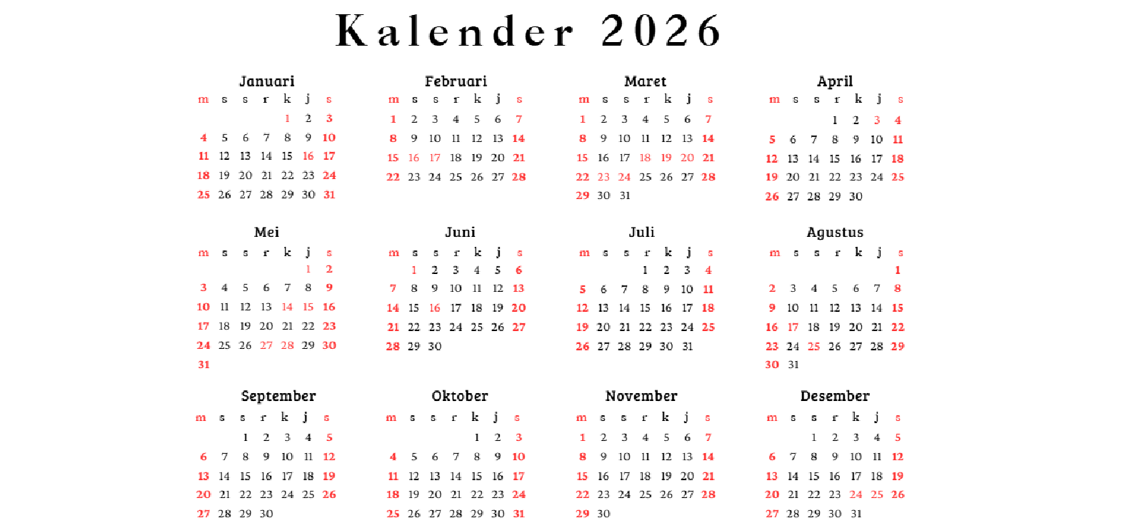 Daftar Hari Libur Kalender 2026: Libur Nasional, Cuti Bersama, dan Long ...